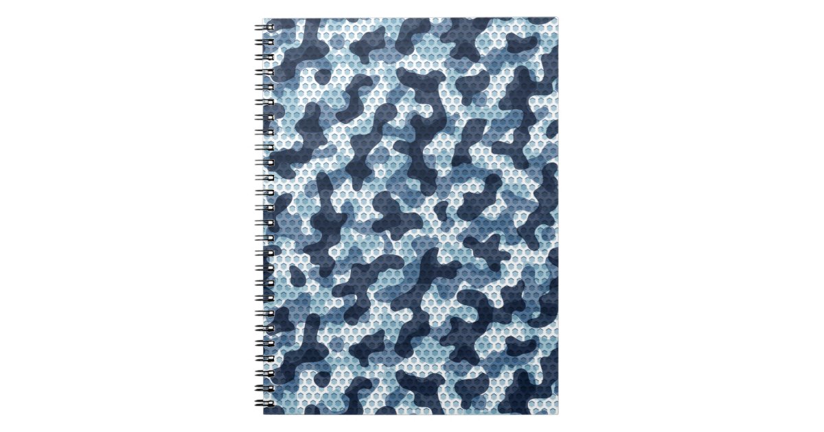 Blue camo design with grid pattern navy theme notebook | Zazzle