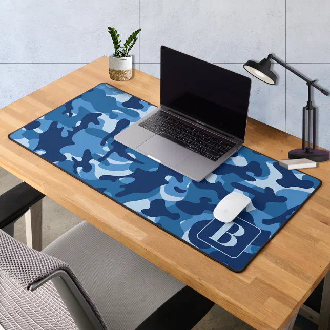 Blue Camo Personalized Modern Monogram Camouflage Desk Mat | Zazzle