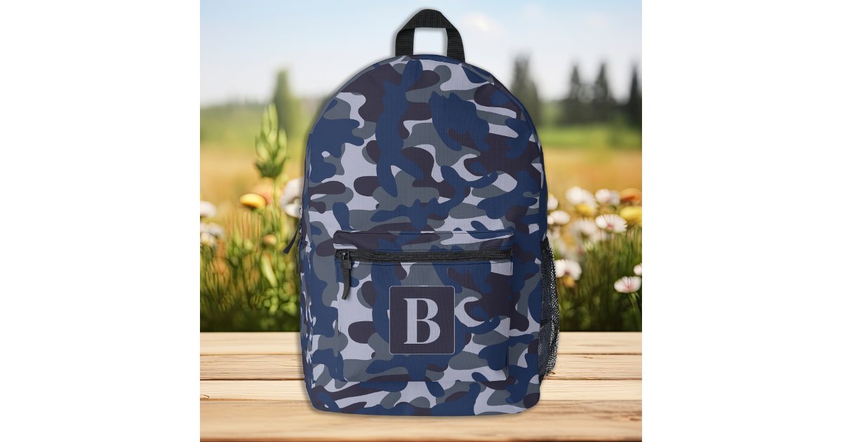 Blue Camo Personalized Monogram Navy Camouflage Printed Backpack | Zazzle