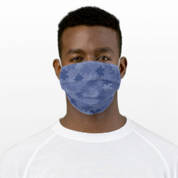 Blue Camouflage Puzzle Pieces Pattern Funny Adult Cloth Face Mask | Zazzle