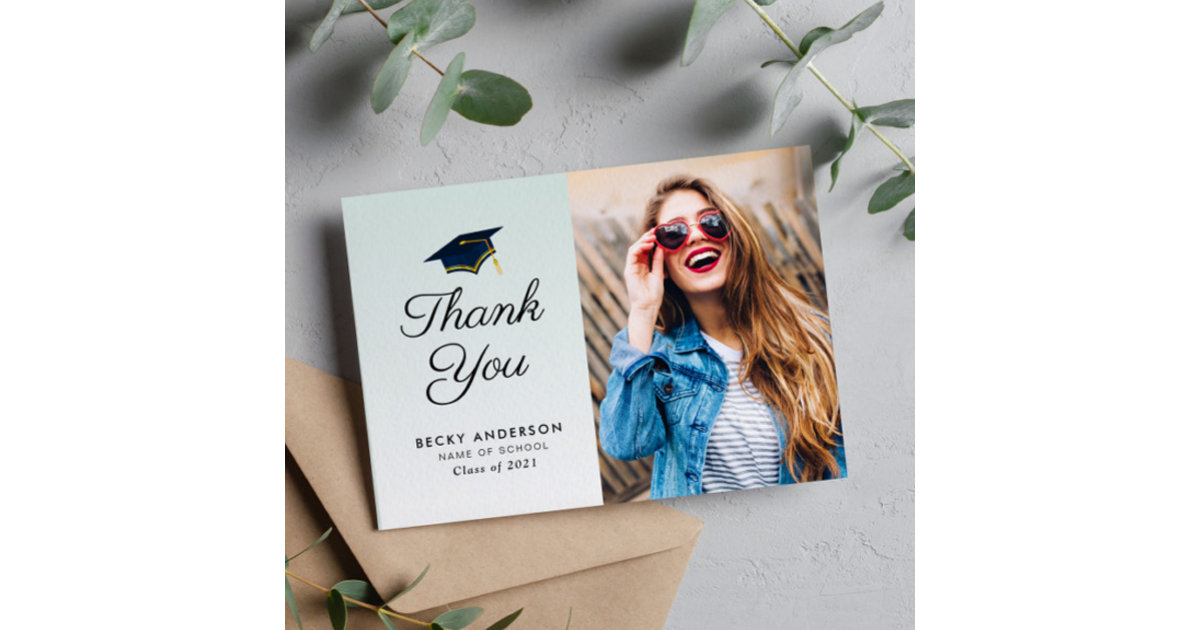 Blue cap graduation thank you postcard | Zazzle