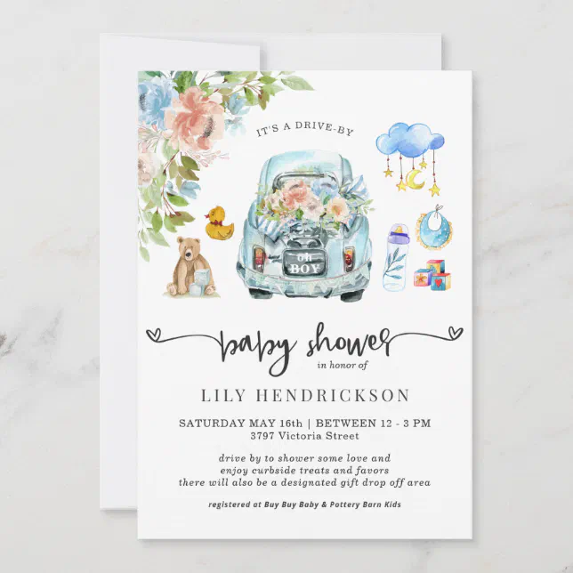 Blue Car | Drive-By Baby Shower Invitation | Zazzle