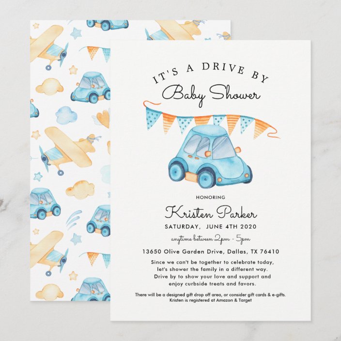 Blue Car Drive By Baby Shower Invitation Boy | Zazzle.com