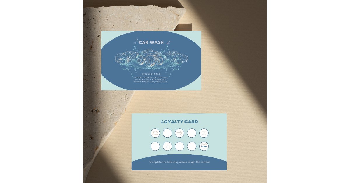 Blue Car Wash Customer Loyalty Rewards Cards | Zazzle