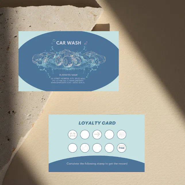Blue Car Wash Customer Loyalty Rewards Cards | Zazzle