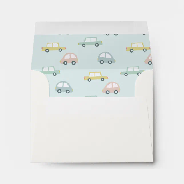 Blue Car with Balloons Boy Envelope | Zazzle