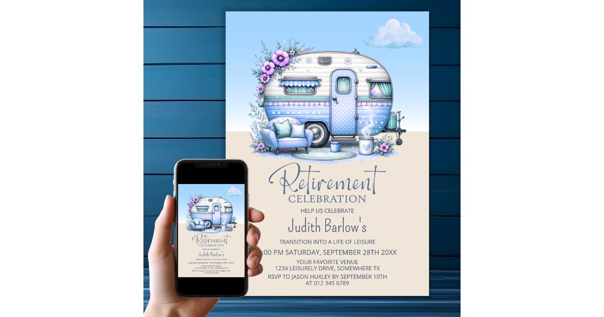 Blue Caravan Retirement Party Invitation | Zazzle