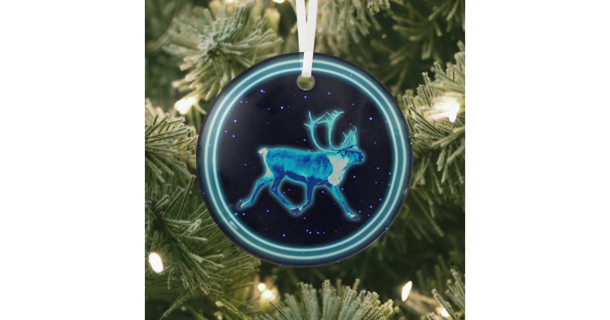 Blue Caribou (Reindeer) Glass Ornament | Zazzle