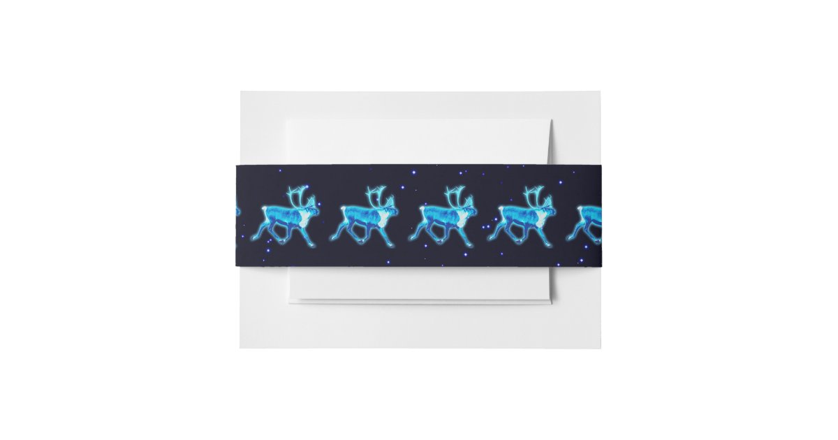 Blue Caribou (Reindeer) Invitation Belly Band | Zazzle