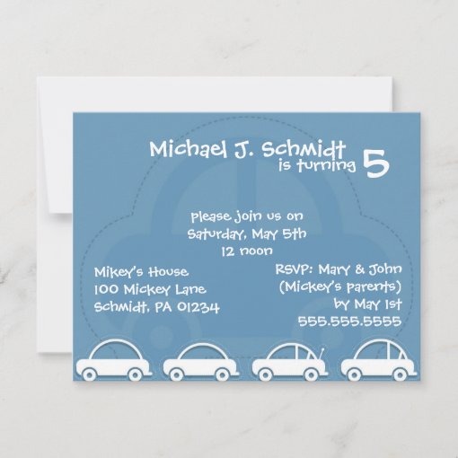 Blue Cars Card Boy's Birthday Invitations | Zazzle