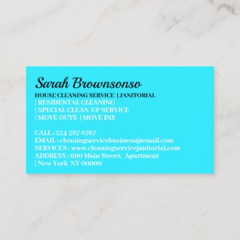 Blue Cartoon Lady Janitorial cleaning maintenance Business Card | Zazzle