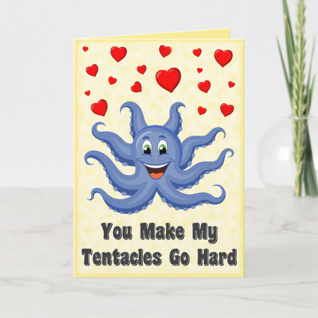 Blue Cartoon Octopus Hearts Funny Valentines Day Holiday Card | Zazzle
