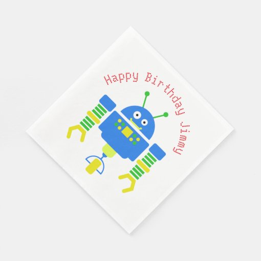 Blue Cartoon Robot Birthday Party Paper Napkins | Zazzle