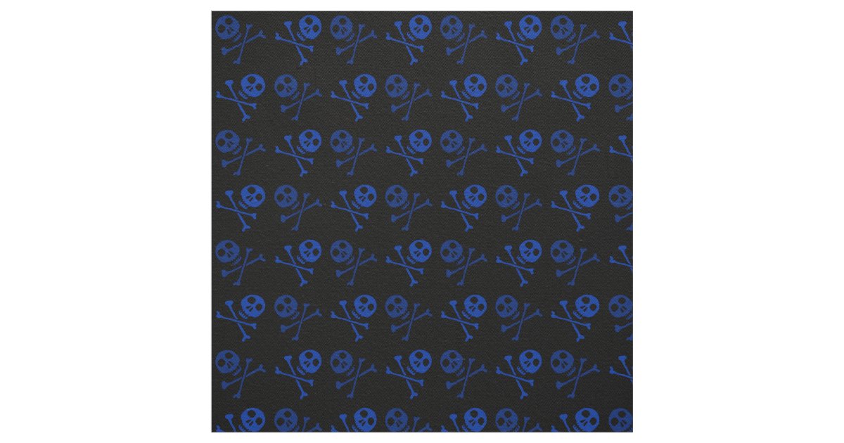 Blue Cartoon Skull Pattern Fabric | Zazzle