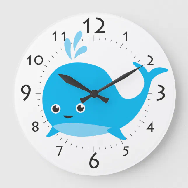 Blue Cartoon Whale Cute Kids Room Large Clock | Zazzle