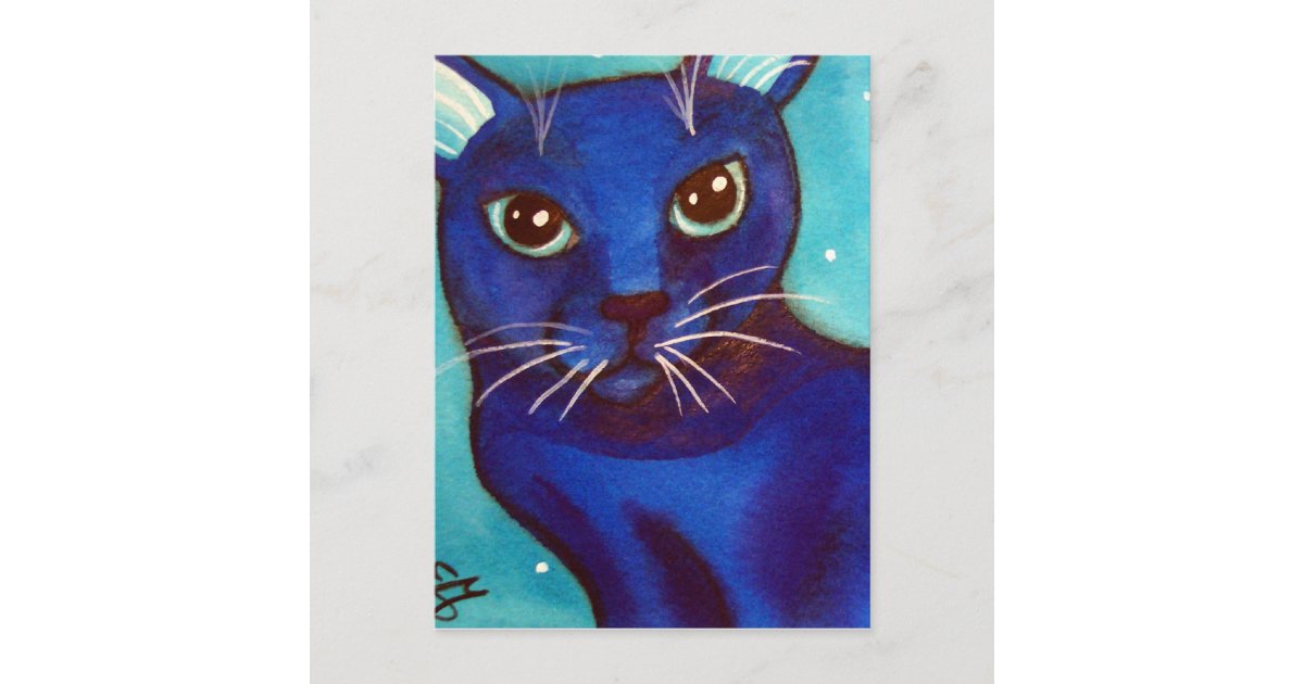 Blue Cat Full Moon Postcard | Zazzle