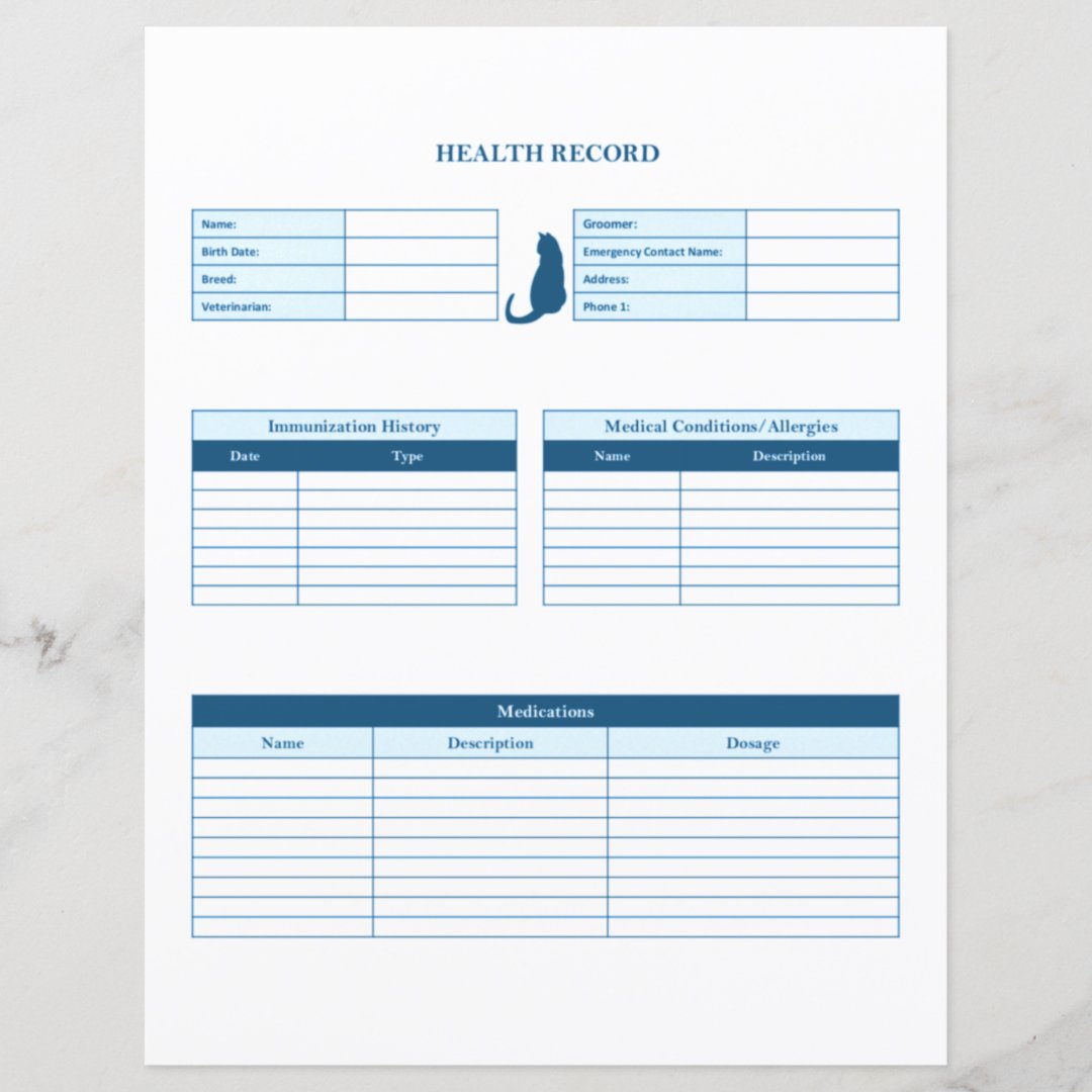 Blue Cat Healthcare Record Keeper Page | Zazzle