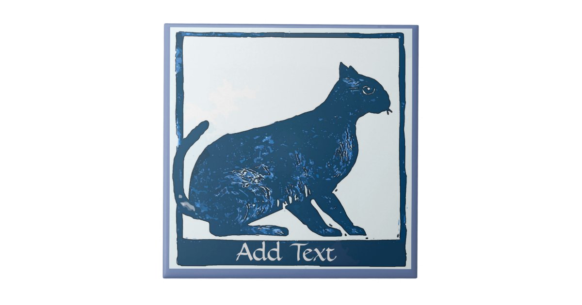 Blue Cat Tile,add text Ceramic Tile | Zazzle