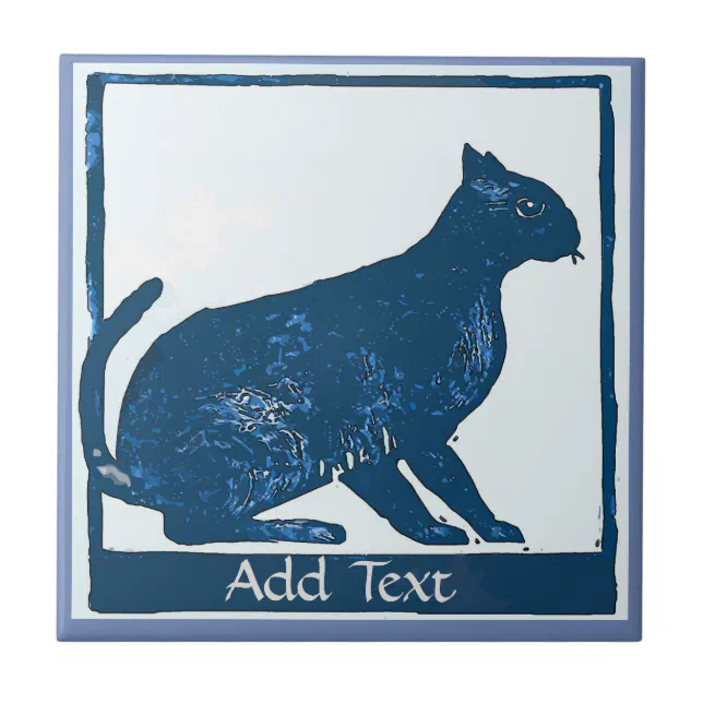 Blue Cat Tile,add text Ceramic Tile | Zazzle