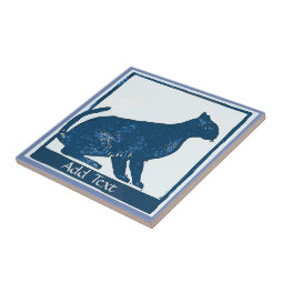 Blue Cat Tile,add text Ceramic Tile | Zazzle