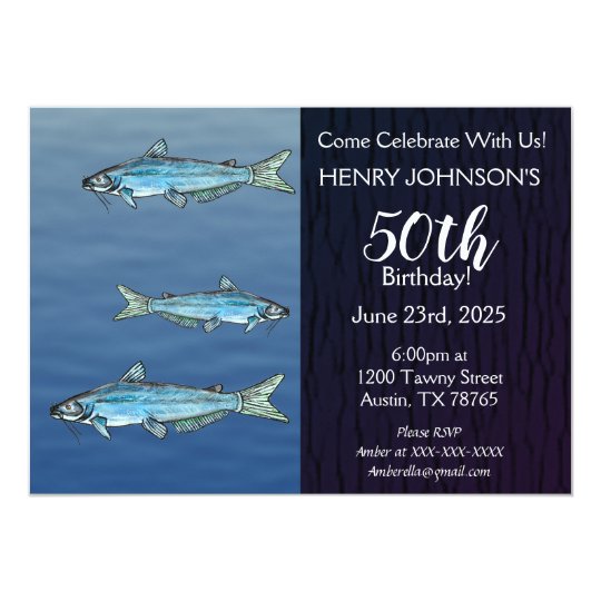 Blue Catfish Fishing Themed Birthday Invitation | Zazzle.com