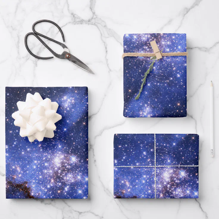 Blue Celestial Galaxy Stars Photo Wrapping Paper Sheets | Zazzle