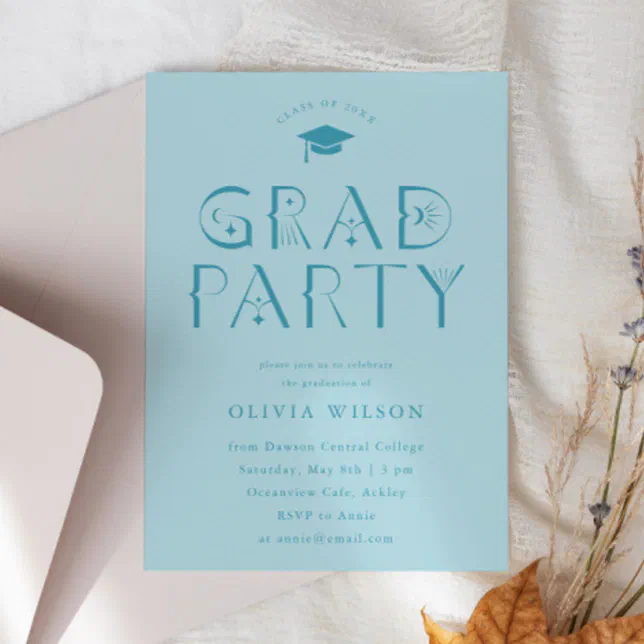 Blue Celestial Typography Grad Party Invitation | Zazzle