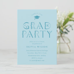 Blue Celestial Typography Grad Party Invitation | Zazzle