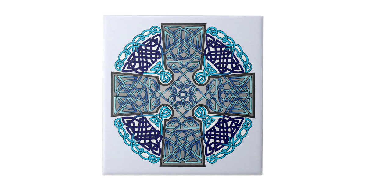 Blue Celtic Cross Medallion Tile | Zazzle