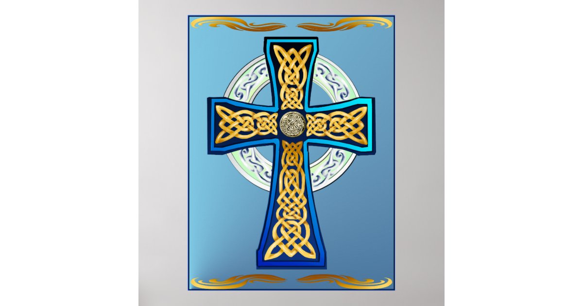 Blue Celtic Cross Poster | Zazzle