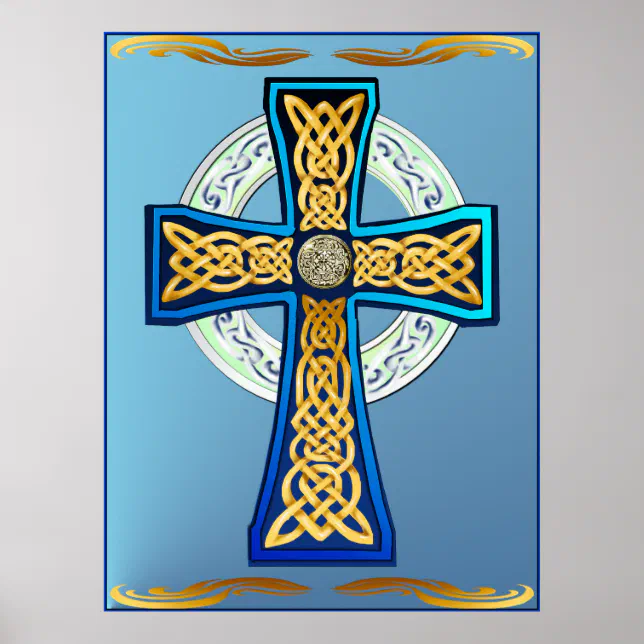 Blue Celtic Cross Poster | Zazzle