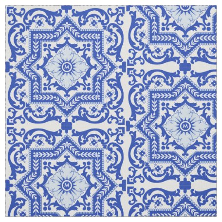 Vintage Portuguese Azulejo Tile Pattern Fabric | Zazzle
