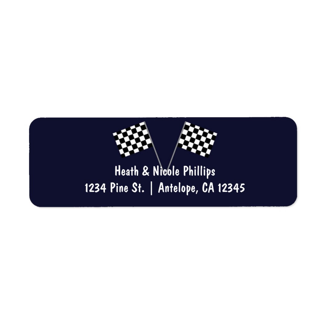 Blue & Checkered Racing Flag Party Address labels | Zazzle