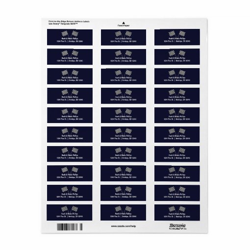Blue & Checkered Racing Flag Party Address labels | Zazzle