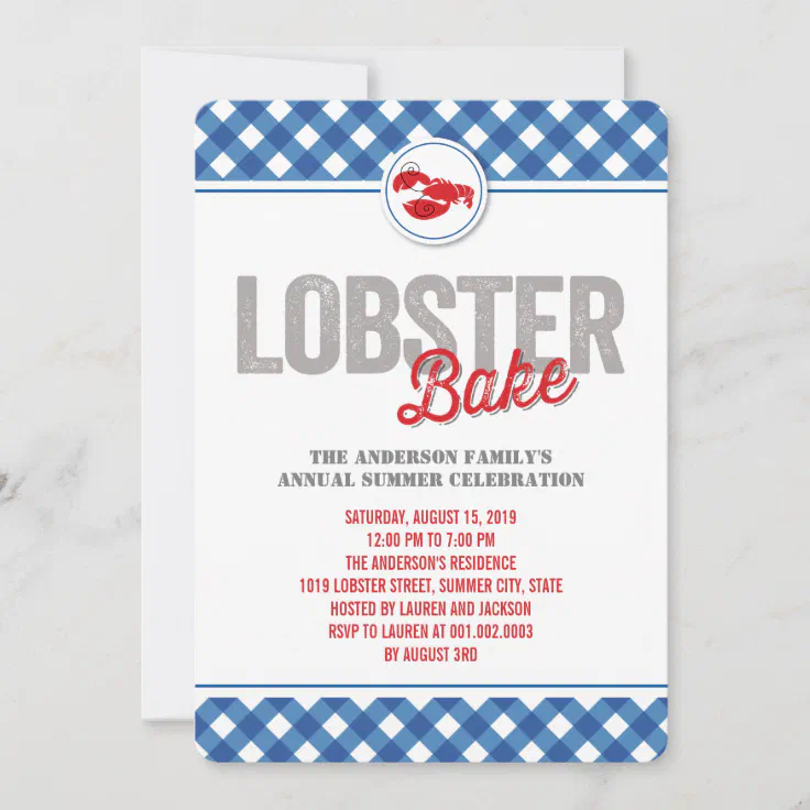 Blue Checks Lobster Bake Annual Summer Party Invitation | Zazzle