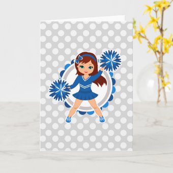 Blue Cheerleader Brunette - Cute Cheer Card | Zazzle