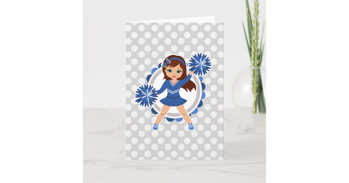 Blue Cheerleader Brunette - Cute Cheer Card | Zazzle