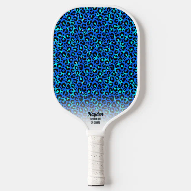 Blue Cheetah Print Animal Pattern Custom Text Pickleball Paddle | Zazzle
