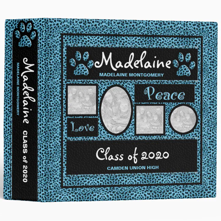 Blue Cheetah Print Photo Collage Back to School 3 Ring Binder | Zazzle