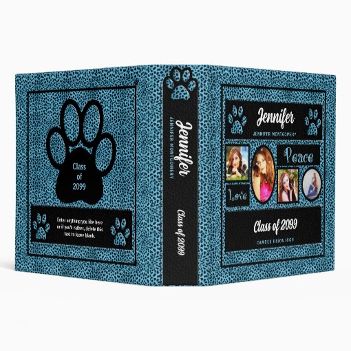 Blue Cheetah Print Photo Collage Back to School 3 Ring Binder | Zazzle