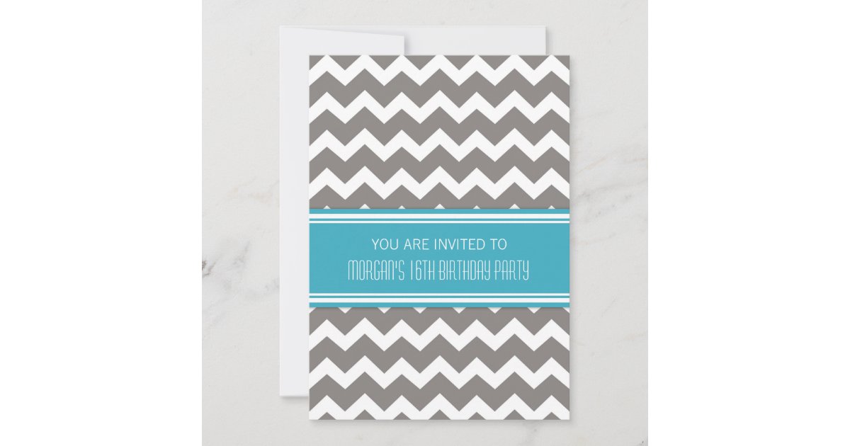 Blue Chevron 16th Birthday Party Invitations | Zazzle