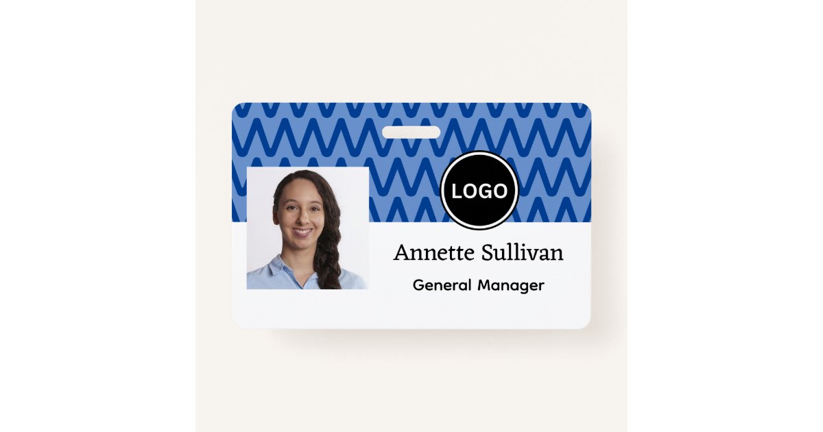 Blue Chevron | Company Logo & Bar code | Employee Badge | Zazzle