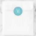 Blue Chevron Custom Monogram Classic Round Sticker | Zazzle