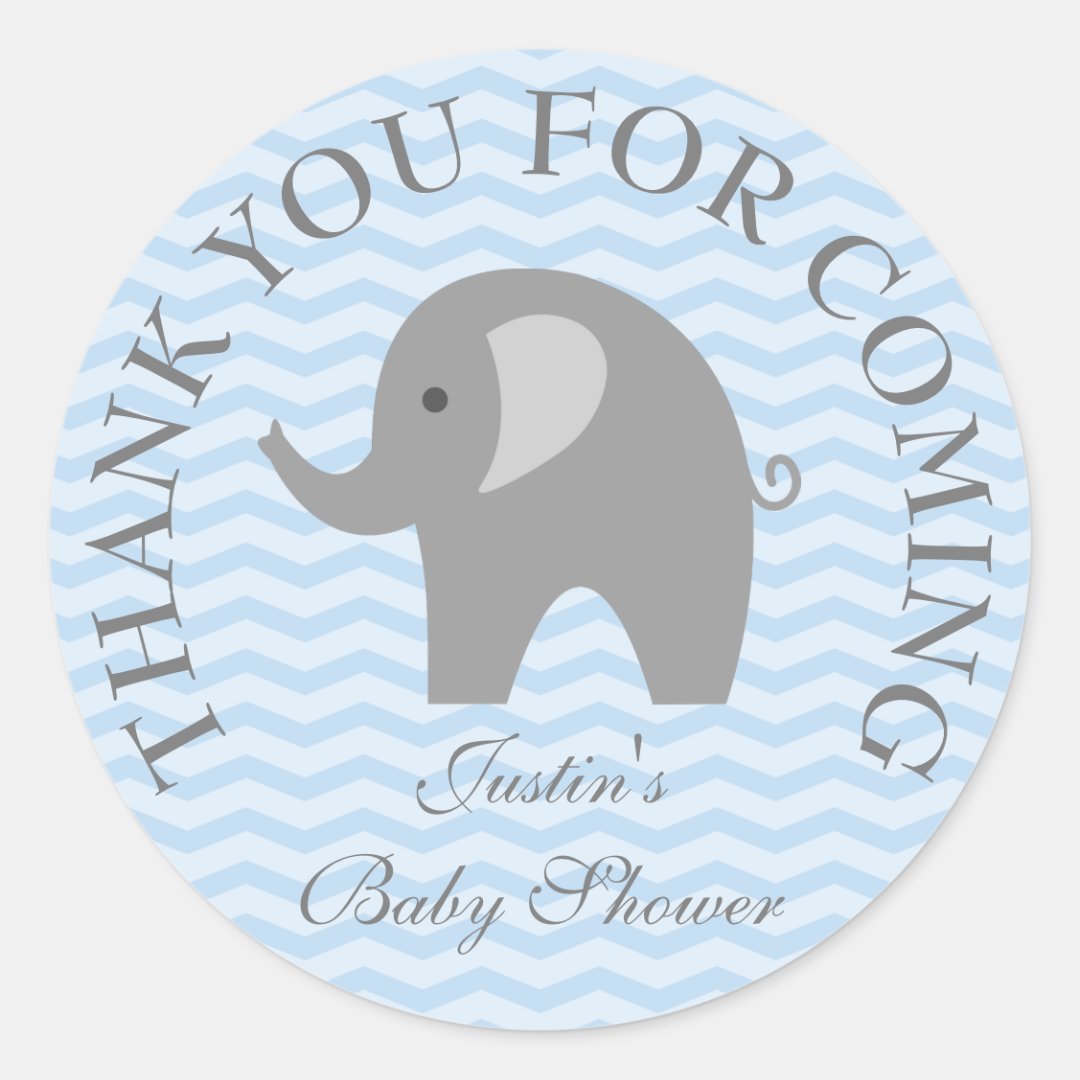 Blue chevron grey elephant boy babyshower stickers | Zazzle