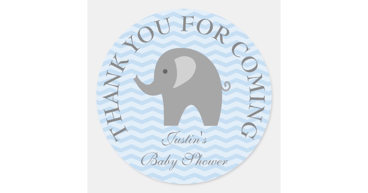 Blue chevron grey elephant boy babyshower stickers | Zazzle