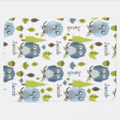 Blue Chevron Owls Personalized Blanket | Zazzle