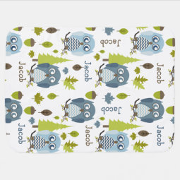 Blue Chevron Owls Personalized Blanket | Zazzle