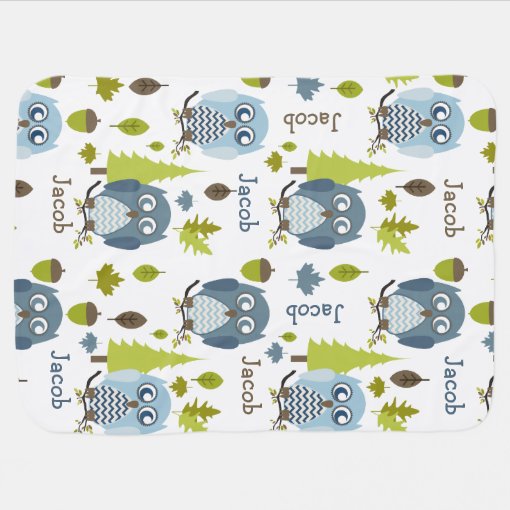 Blue Chevron Owls Personalized Blanket | Zazzle