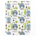 Blue Chevron Owls Personalized Blanket | Zazzle