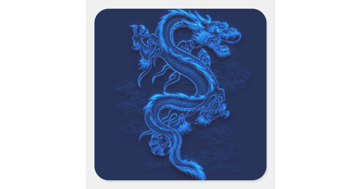 Blue Chinese Dragon Square Sticker | Zazzle